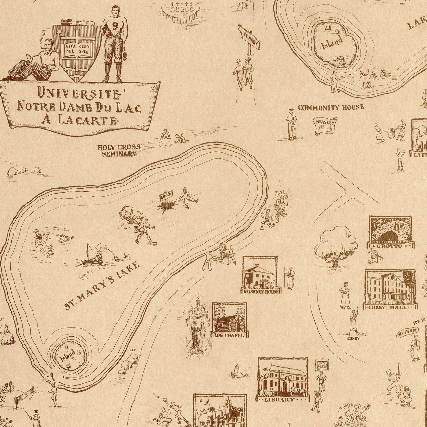 Université Notre Dame Campus Map 1938 - Ed Hickey Historic Map